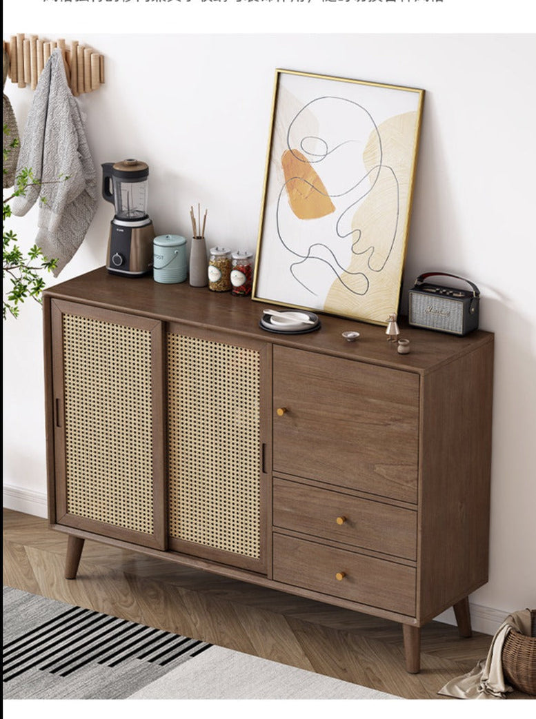 HAILEY Rattan Buffet Cabinet Sideboard Sliding Doors Coastal Island Li ...